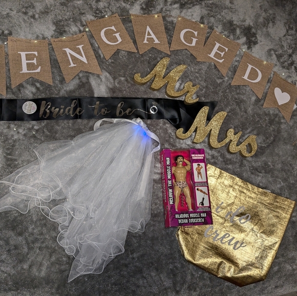 Party Supplies | Engaged Lightup Banner Adjustable Burlap With White ...